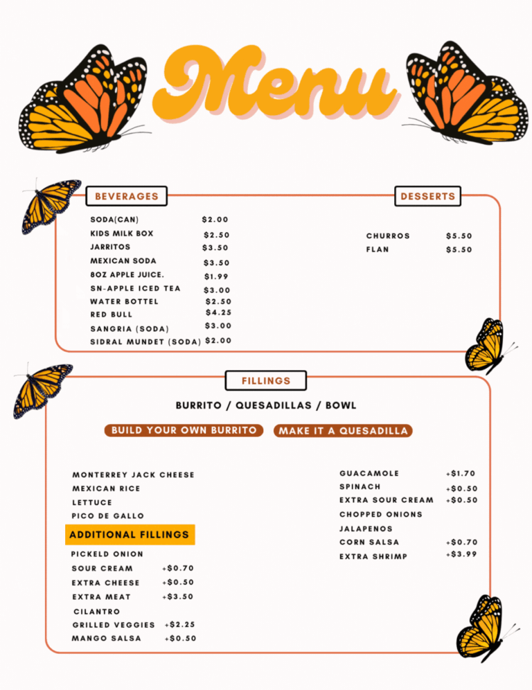 Menu – Monarca Taqueria